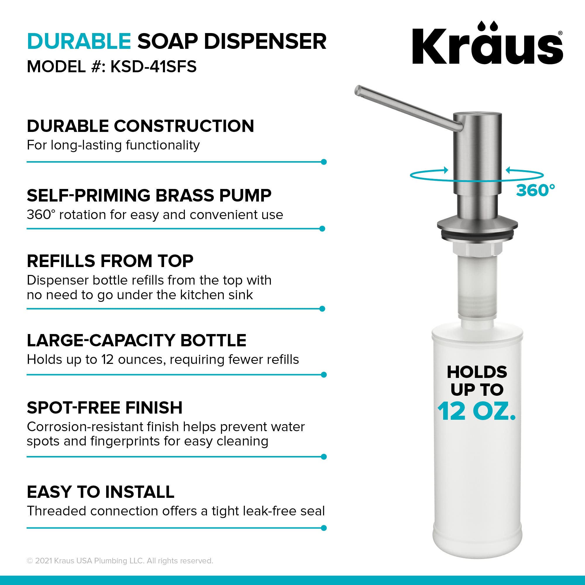 KRAUS Kitchen Soap and Lotion Dispenser in Spot Free Stainless Steel, KSD-41SFS