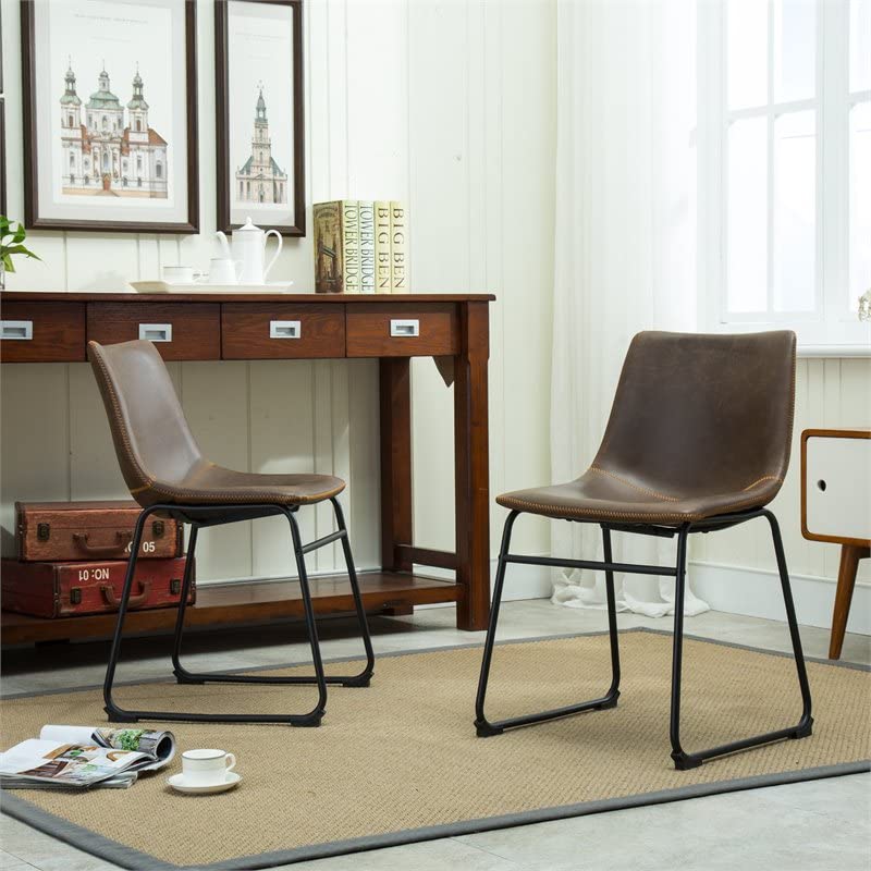 Roundhill Furniture Lotusville PU Leather Dining Chairs, Set of 2, Brown