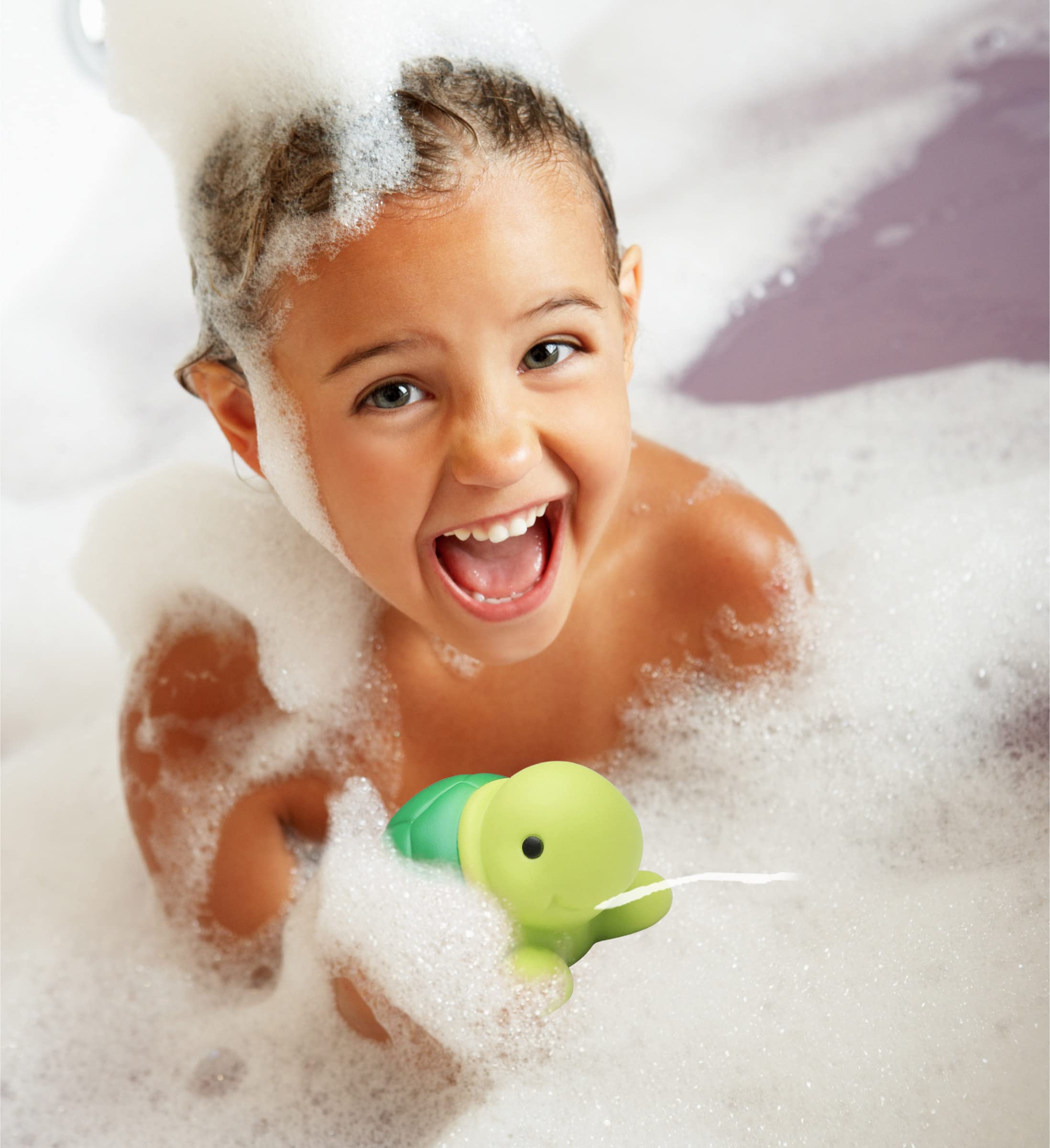 DolliBu Sea Turtle Bath Buddy Squirter – Floating Green Turtle Rubber Bath Toy, Fun Water Squirting Bathtime Play for Toddlers, Cute Sea Life Animal Toy