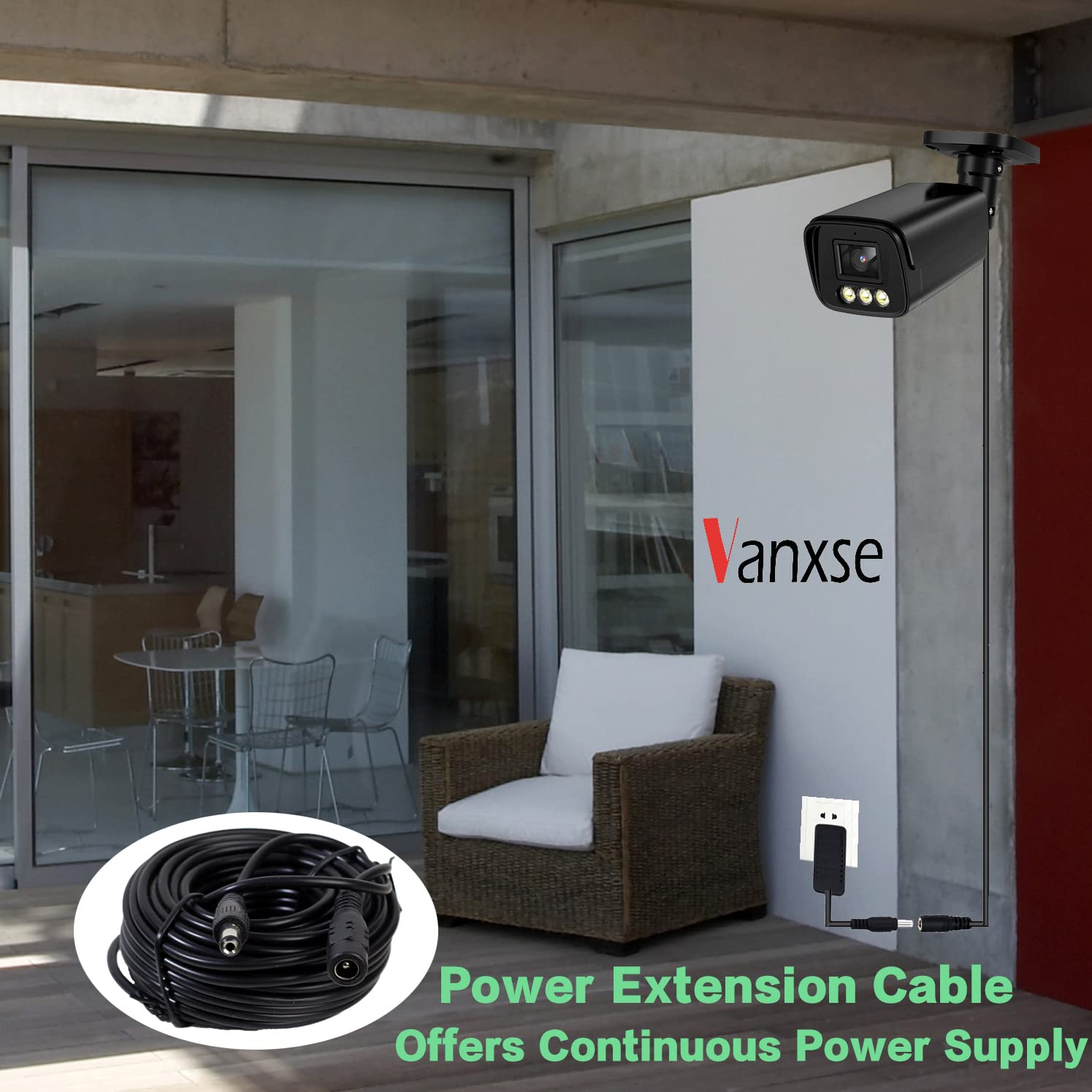 Vanxse 10Meters-33FT Dc 12v CCTV Power Extension Cable 2.1x5.5mm Power Cord for CCTV Security Camera WiFi IP Surveillance Camera NVR Dvr LED Strip Router CCTV Microphone Reverse Backup Camera