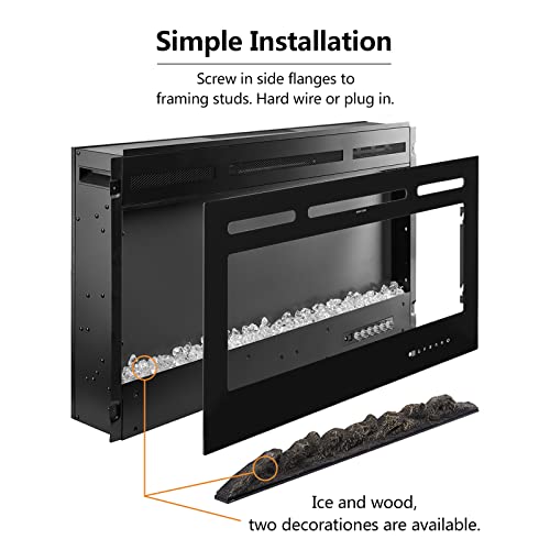 Anpuce 80 inch Ultra-Thin Electric Fireplace Recessed and Wall Mounted with Touch Screen Control Panel/Remote Control- Timer,Realistic 5 Flame - Log & Crystal Hearth Options