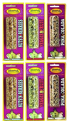 Higgins Gourmet Avian Treat Sticks 3 Flavor 6 Stick Variety Bundle: (2) Veggie Fruit Sticks, (2) Nuts 'N Berries Sticks, and (2) Pina Colada Sticks, 2.26 Oz. Ea.