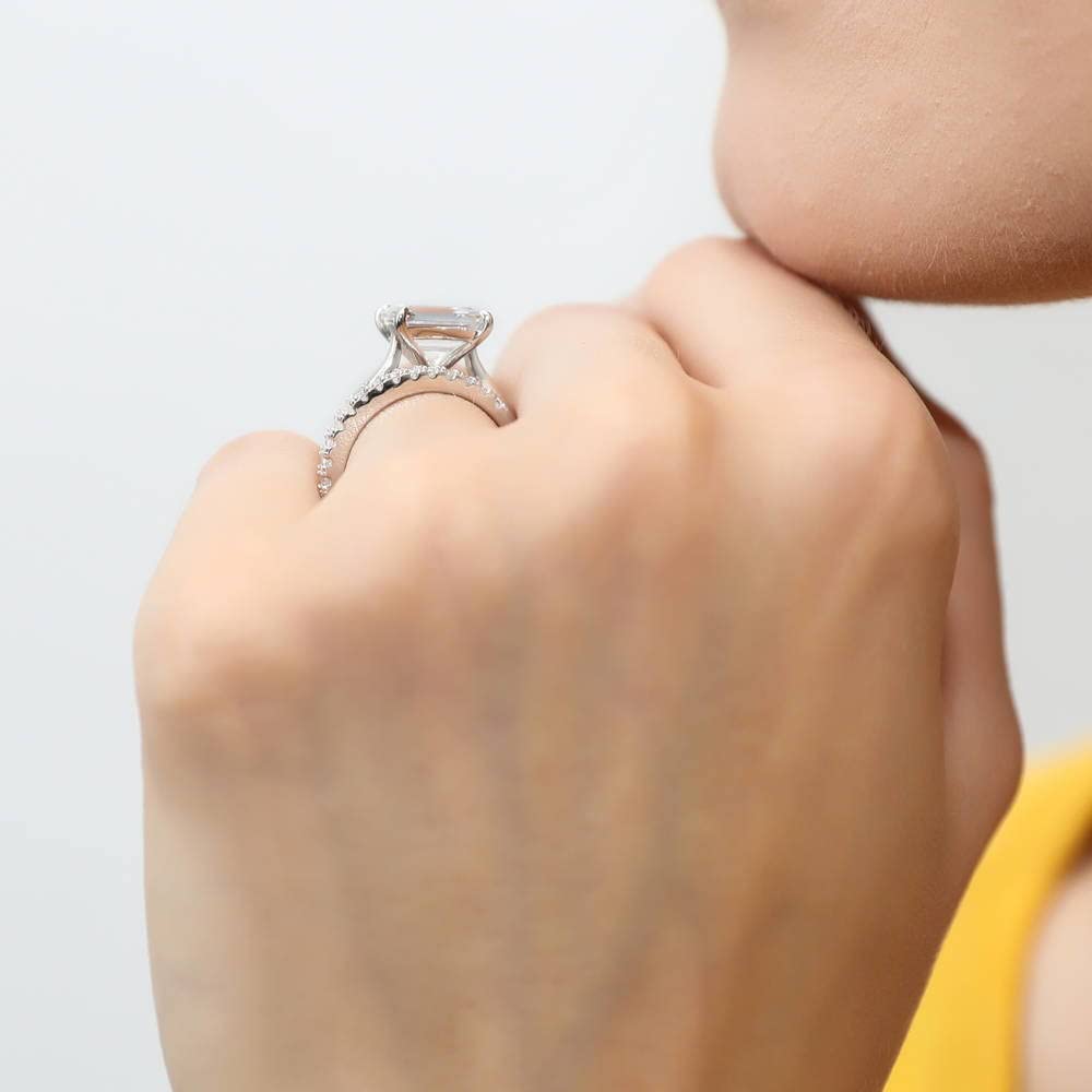 BERRICLE Sterling Silver East-West Wedding Engagement Rings Cubic Zirconia CZ Solitaire Ring Set for Women, Rhodium Plated Size 5.5