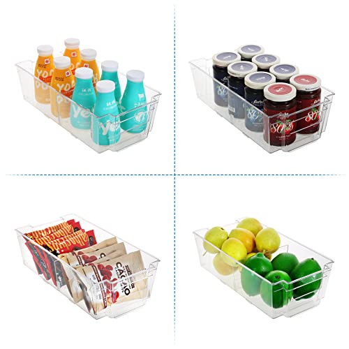 HERKKA Plastic Storage Organizer Container Bin with Dividers for Bathroom, Pantry, Kitchen Cabinet, Fridge, Office and Home Organization - 9 pack - 12.5 inch - Clear