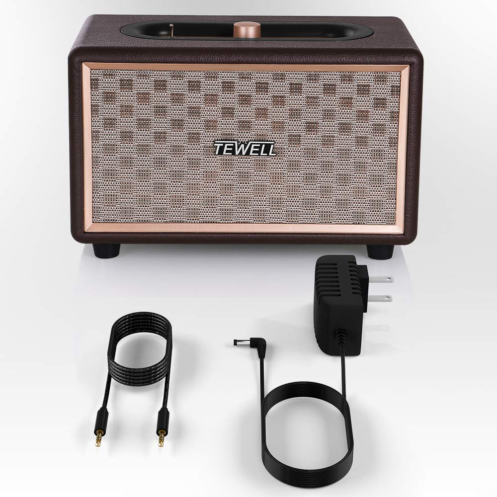 TEWELL Vintage Bluetooth Speakers with Bass Enhanced Technology, Wireless & 3.5mm Aux Input for Cellphone, AC Powered (Upgraded Version)
