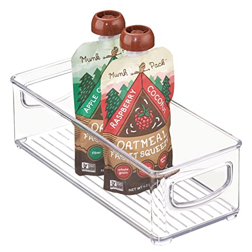 mDesign Plastic Stackable Small Organizing Bin Kitchen Pantry Cabinet, Refrigerator, Freezer Food Organization Storage Bins with Handles, Drawer Container Organizer, Ligne Collection, Clear
