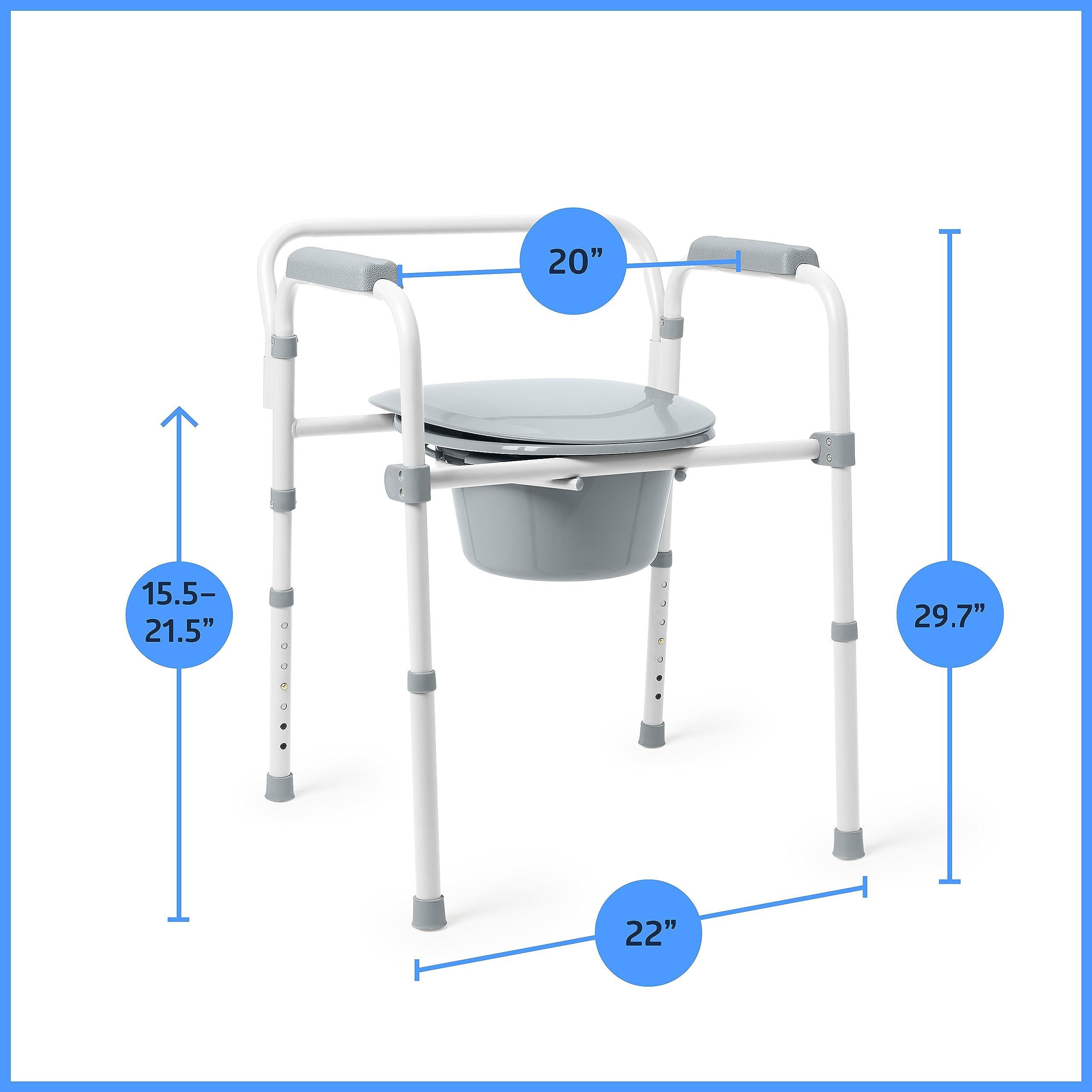 Medline 3-in-1 Aluminum Elongated Commode Seat, 350 lbs. capacity, for Seniors, Elderly and Adults