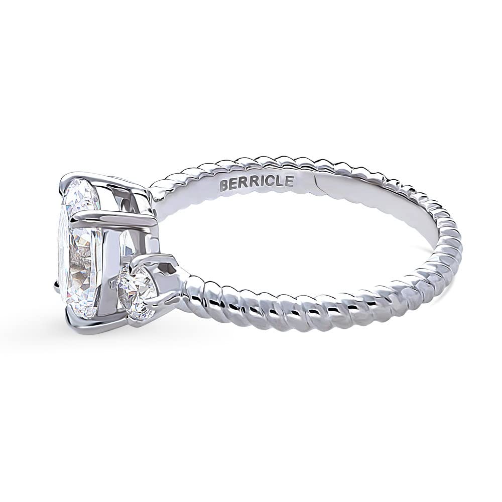 BERRICLE Sterling Silver 3-Stone Wedding Engagement Rings Oval Cut Cubic Zirconia CZ Cable Ring for Women, Rhodium Plated Size 7