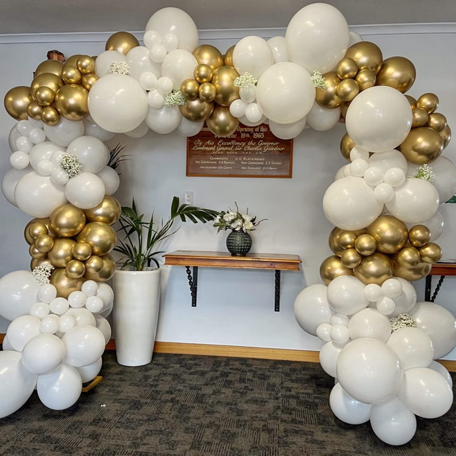 DIY White Gold Balloons Kit - 178 pcs Balloon Arch Garland Kit Include White Metallic Gold Confetti Balloons for First Communion Baptism Wedding Bridal Baby Shower Birthday Party Decorations Backdrop