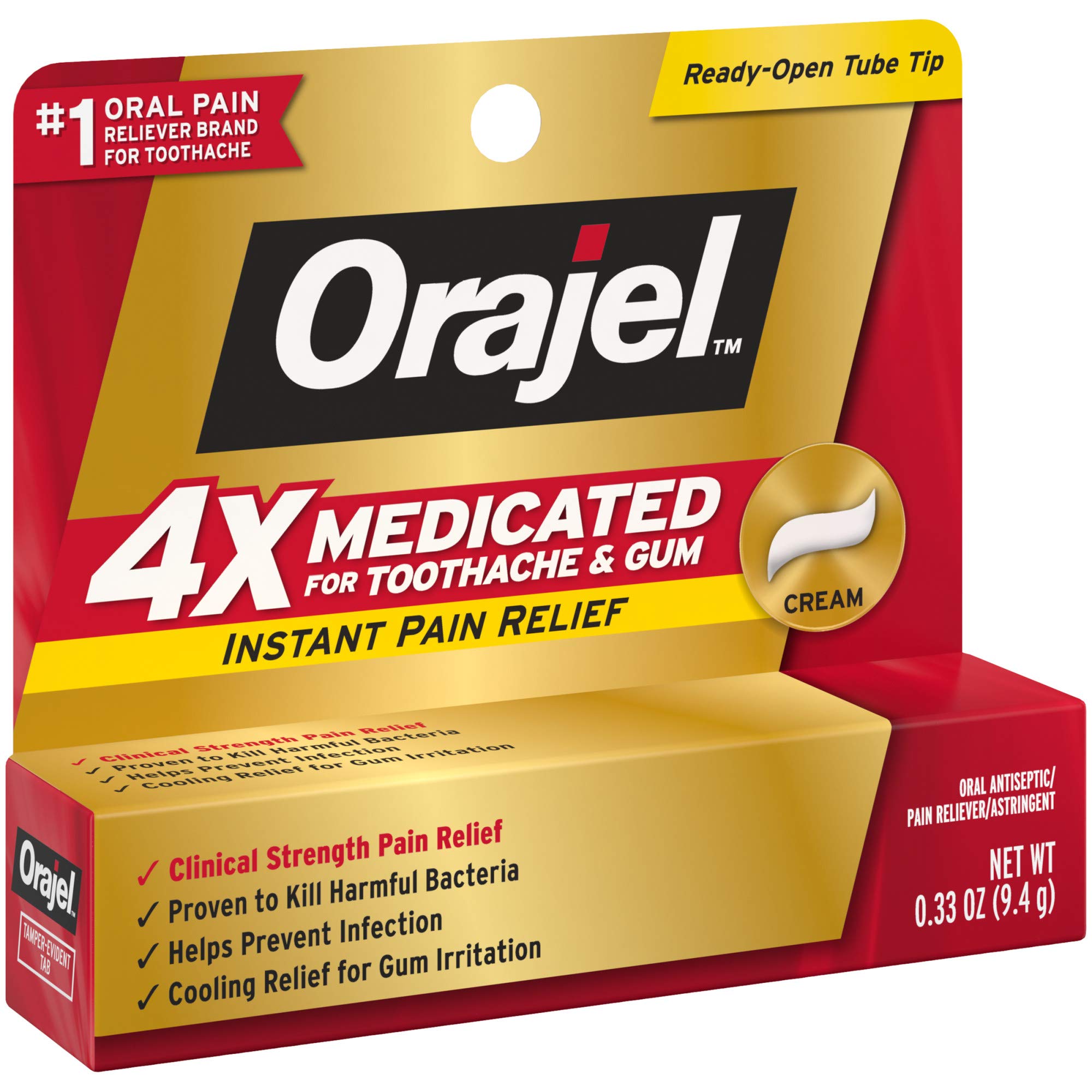 Orajel 4X for Toothache & Gum Pain: Severe Cream Tube 0.33oz- From #1 Oral Pain Relief Brand