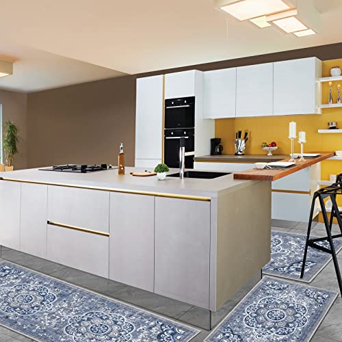 Ileading BohoRugs Sets 3 Piece with Runner Floral Carpet Farmhouse Mats Non Skid Washable for Kitchen Floor Office Sink Laundry
