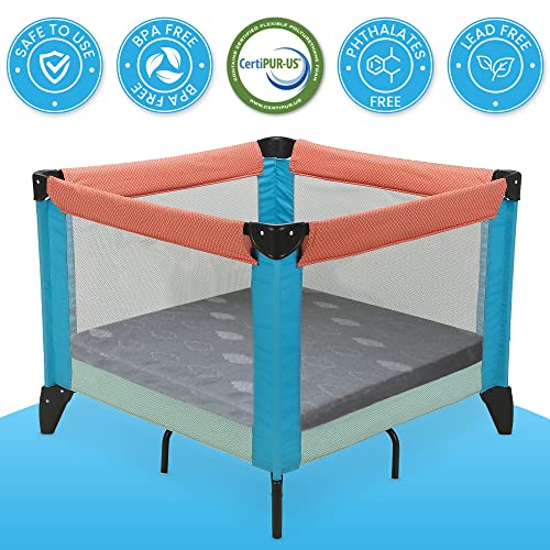 Sleepah Square Pack and Play Mattress 3" Waterproof Memory Foam Playard Portable Playpen Mattress Topper w Removable Cover Compatible with Joovy Room 2 Delta Children Century Thick Dual Sided 36”x36”