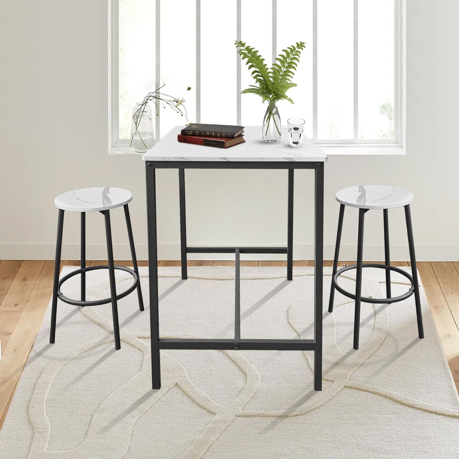 AT-VALY 3-Piece Bar Table Set with 2 Stools,Dining Room Table Set,Small Spaces (Black)