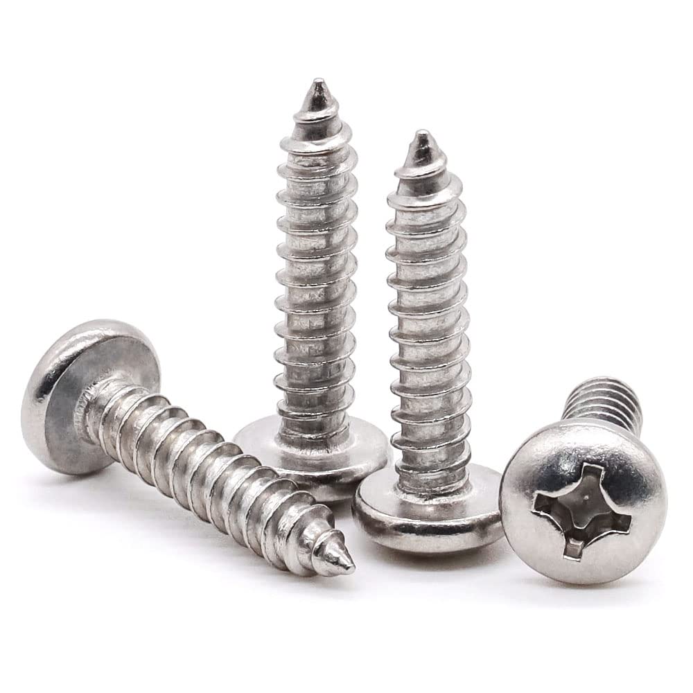Glvaner #14 x 1/2" (50 pcs) Pan Head Self Tapping Screws, 18/8 Stainless Steel 304, Phillips Pan Head Sheet Metal Screws, Pan Head Wood Screws, No.6.3mm Thread Size