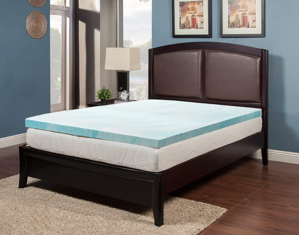 Irvine Home Collection King Size 3'' Swirl Cooling Gel Infused Memory Foam Mattress Topper, CertiPUR-US, Breathable, Plush, Pressure Relief, Blue, MTKing