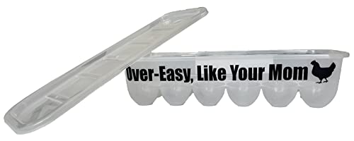 Plastic Egg Storage Containers with Lids and Custom Messages designed to make you smile! Great Gift! (Over-Easy, Like Your Mom)