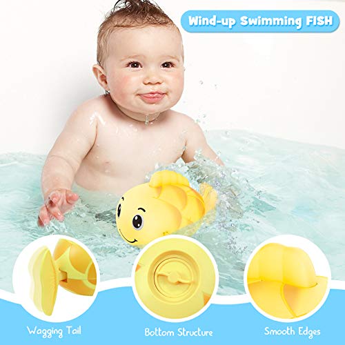 Bath Toys for Toddlers, 3 Pcs Baby Bath Toys - Wind-up Fish Bathtub Set, Spray Water Cloud & Hand-Pull Whale - Water Gun Bath Birthday Gifts for Kids