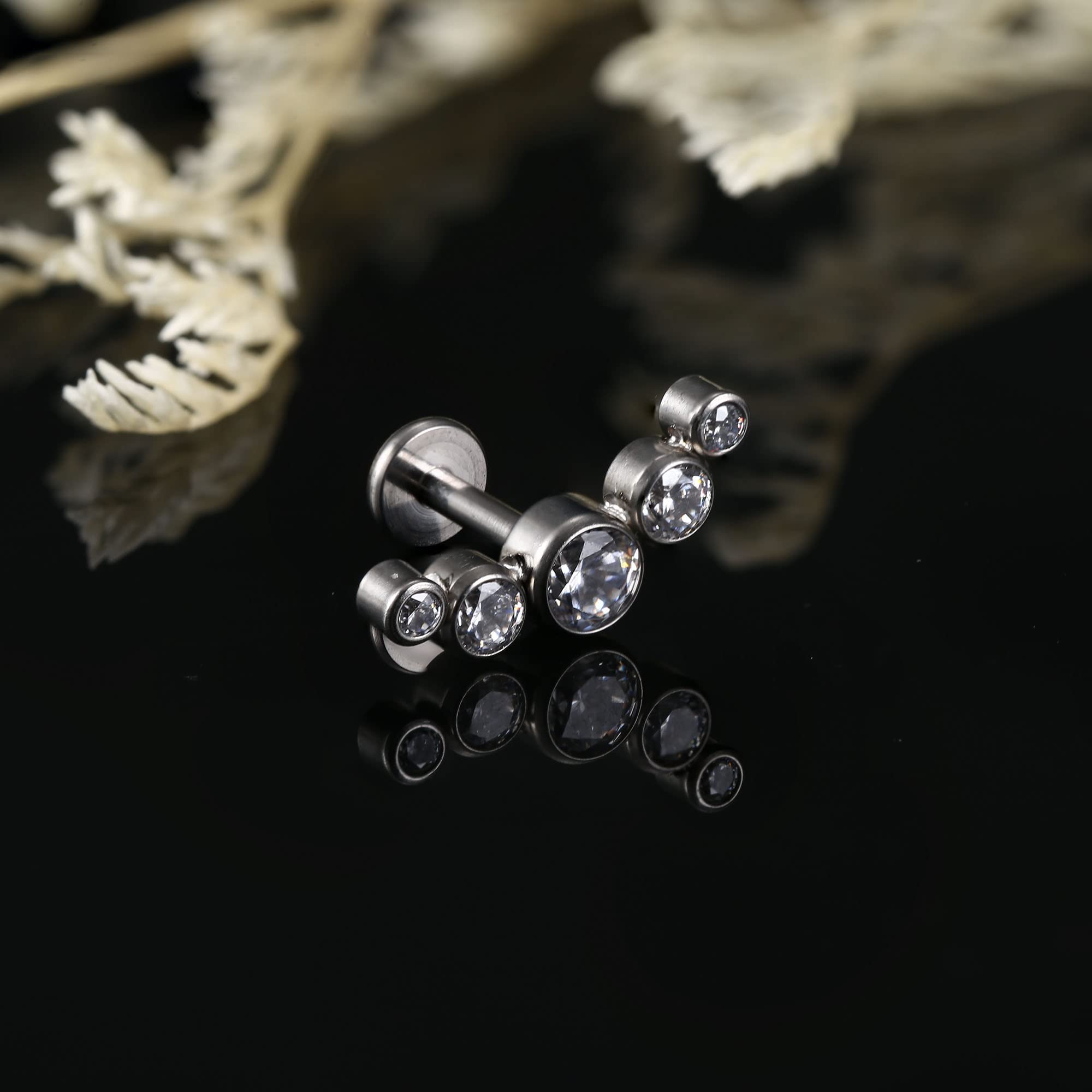 Besteel 4 Pcs 16G Titanium Tragus Earrings for Women Hypoallergenic Cartilage Earrings Flat Back Internally Threaded Labret Studs Lip Forward Helix Medusa Piercing Jewelry, 6mm