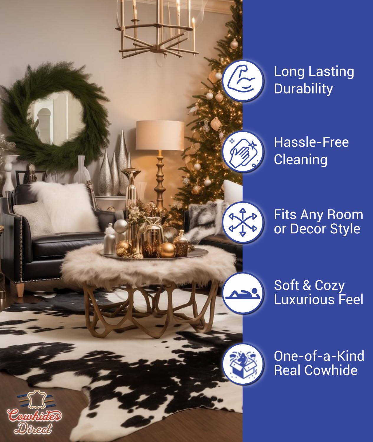 Cowhides Direct Genuine Cowhide Rug - Black & White Rug for Living Room, Bedroom & More - Authentic Cow Rug (6βx7β Black & White)