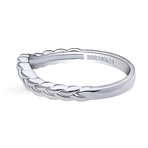 BERRICLE Sterling Silver Woven Wedding Rings Curved Band for Women, Rhodium Plated Size 6