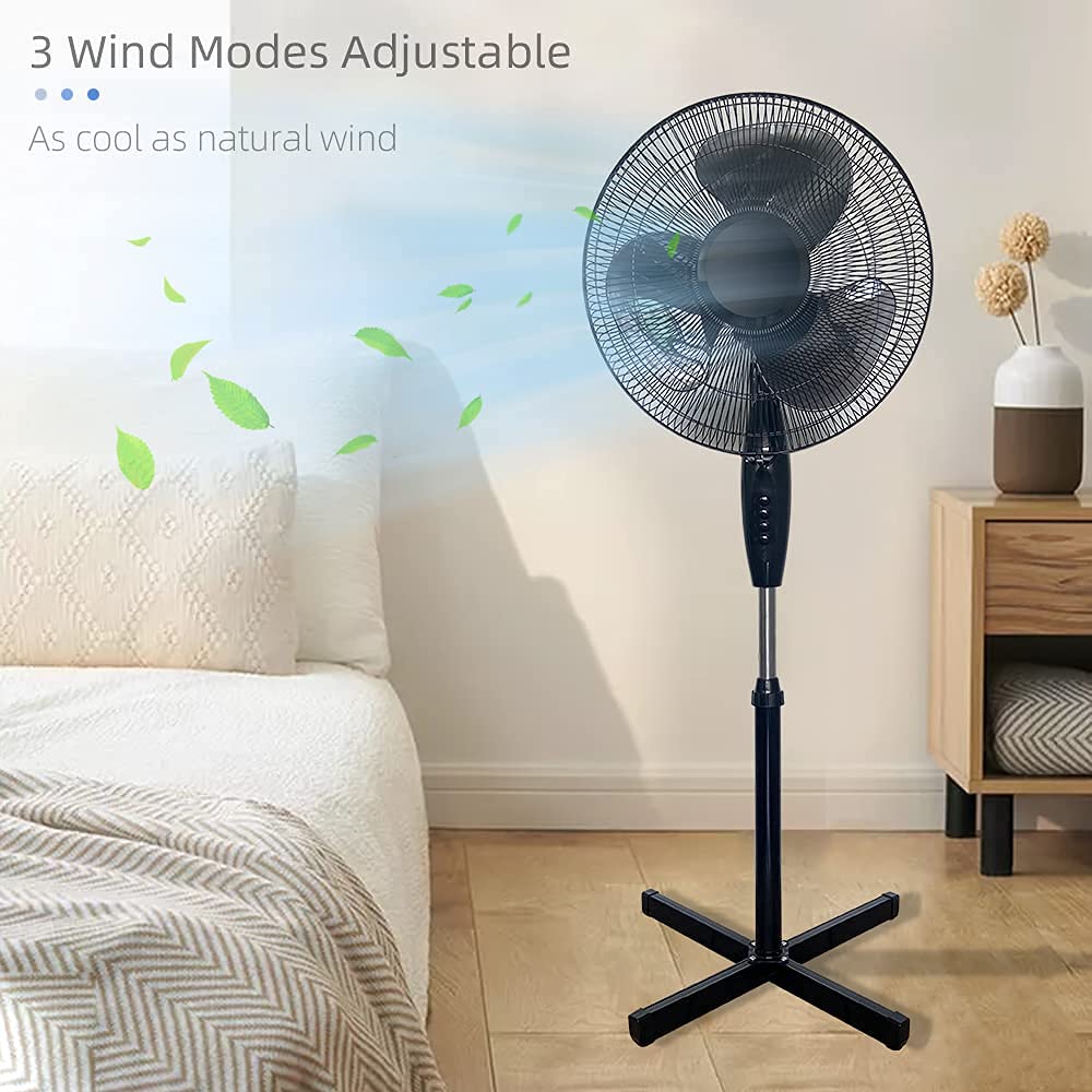 Meiwan 16″ Oscillating Pedestal Fan 3 Adjustable Speed Standing Fan for Indoor, Bedroom, Living Room, Home Office & College Dorm Use