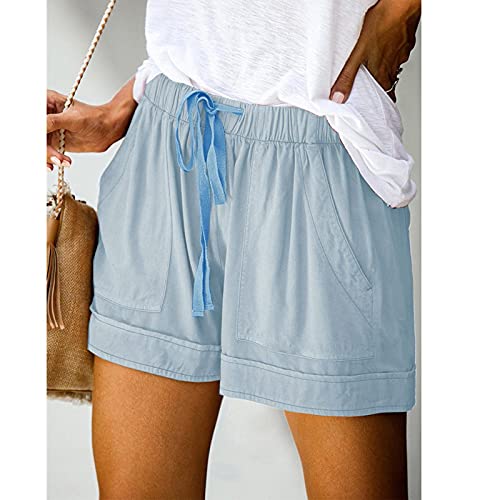 Crop Tops Short Sleeve for Women Elastic Womens Drawstring Casual Comfy Waist Pocketed Pants Splice Shorts Loose Pants
