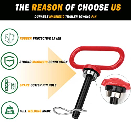EilxMag Magnetic Hitch Pin, Lawn Mower Trailer Hitch Pins - Strong Heavy Duty Neodymium Magnet Trailer Gate Pin - for Utility Carts, Lawn Tractors, ATV - Simple One Handed Hook On & Off(2PCS)