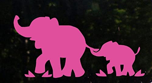 Baby Elephant and Mom Decal Vinyl Sticker Auto Car Truck Wall Laptop 6" Wide - Pink Color