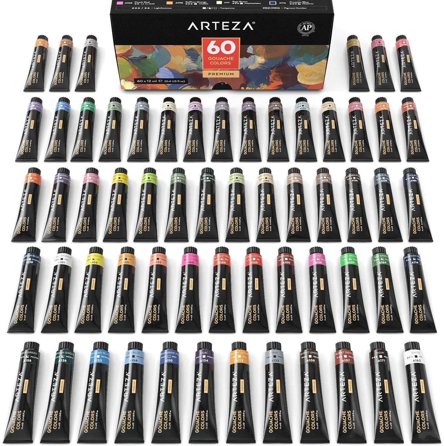 ARTEZA Gouache and Black Canvas Bundle, Painting Art Supplies for Artist, Hobby Painters & Beginners
