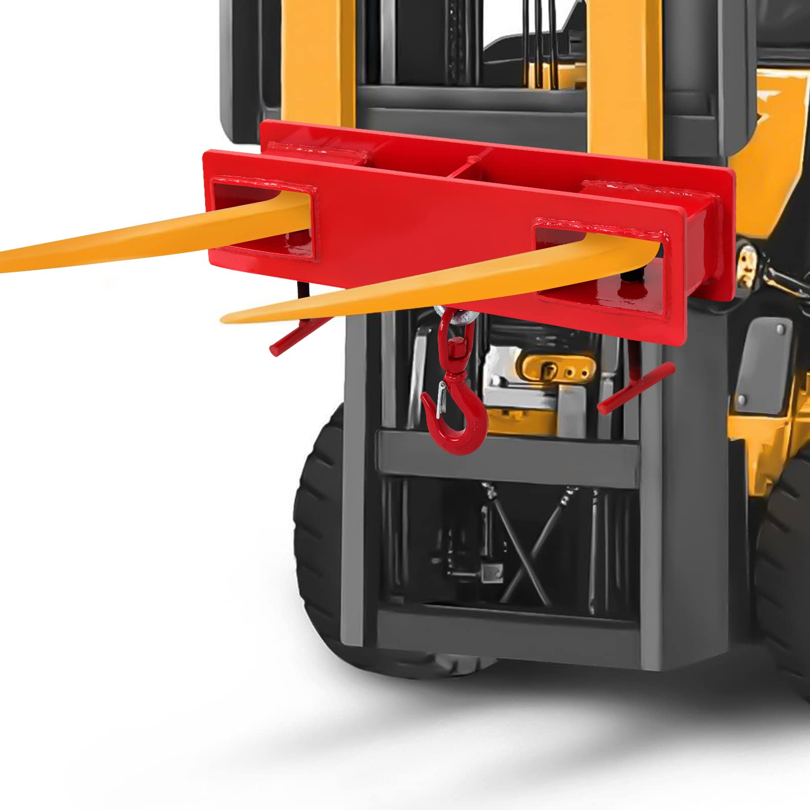 Hasopy Forklift Lifting Hook 1pc, 4400lbs Capacity Forklift Lifting Hoist, Red Forklift Mobile Crane with Swivel Hook and Two Large T-Screws, Hook Forklift Lifting Hoist, Fork Lifting Attachment (2T)