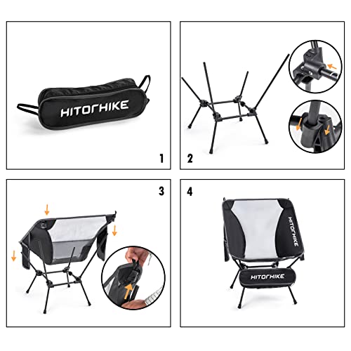 HITORHIKE Camping Chair Backpack Camping Folding Chair Breathable Mesh Structure Aluminum Frame with 2 Side Pockets Camping Chair Compact Ultralight Carrying Bag（Navy Blue 2PCS ）