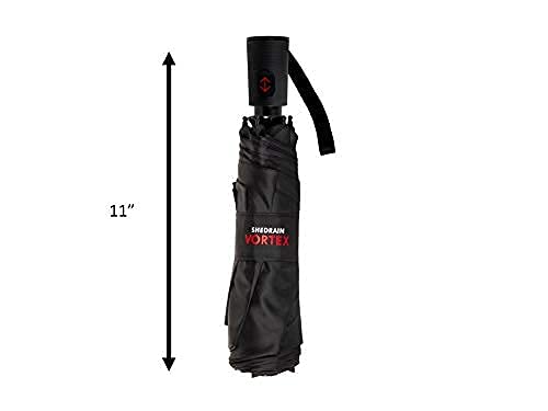 ShedRain Vortex Automatic Compact Folding Windproof Travel Umbrella β Push Button Open & Close - Rain & Windproof Vented Double Canopy β Protect from Rain, Sun & Wind - Wind Tunnel Tested to 75 mph (Black)