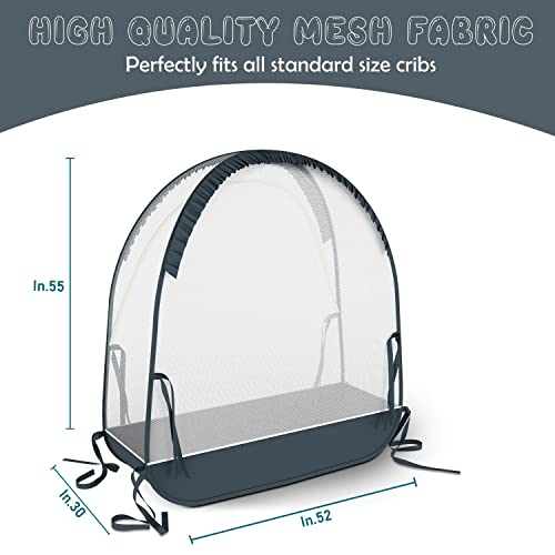 Mumzei Baby Crib Tent to Keep Baby from Climbing Out - Pop Up Safety Crib Net to Keep Baby in - Crib Mosquito Net โ See Through Premium Mesh Cover - Grey