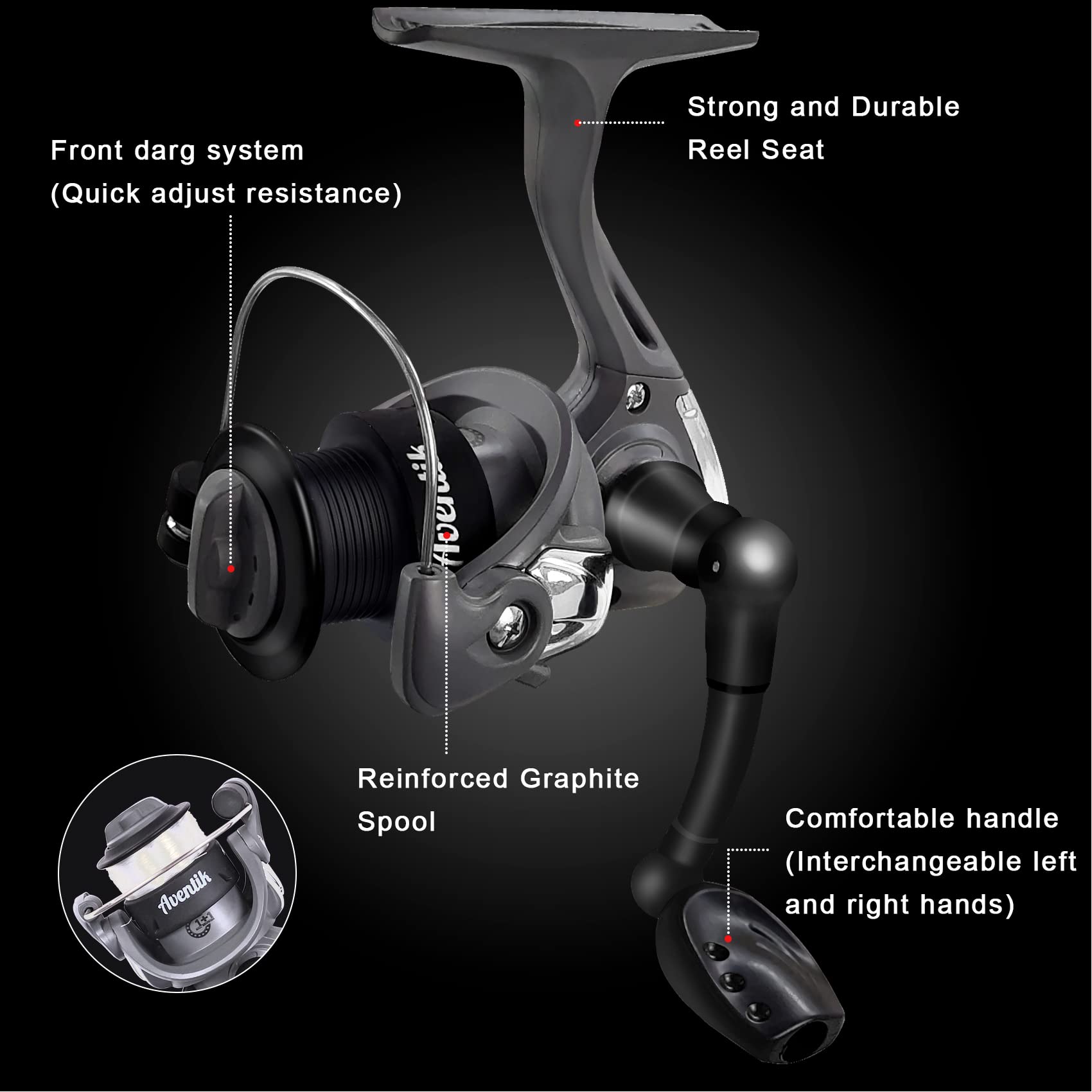 Aventik AW-100&300 Ice Fishing Reel Smooth Easy Line Through High Feet Design Graphite 5.2:1 Gear Ratio Powerful Ultra Light Ice Reel (AW-100)