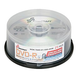 SKILCRAFT 7045-01-599-2658 Encrypted DVD-R on Spindle, 4.7GB Capacity, Silver (Pack of 25)