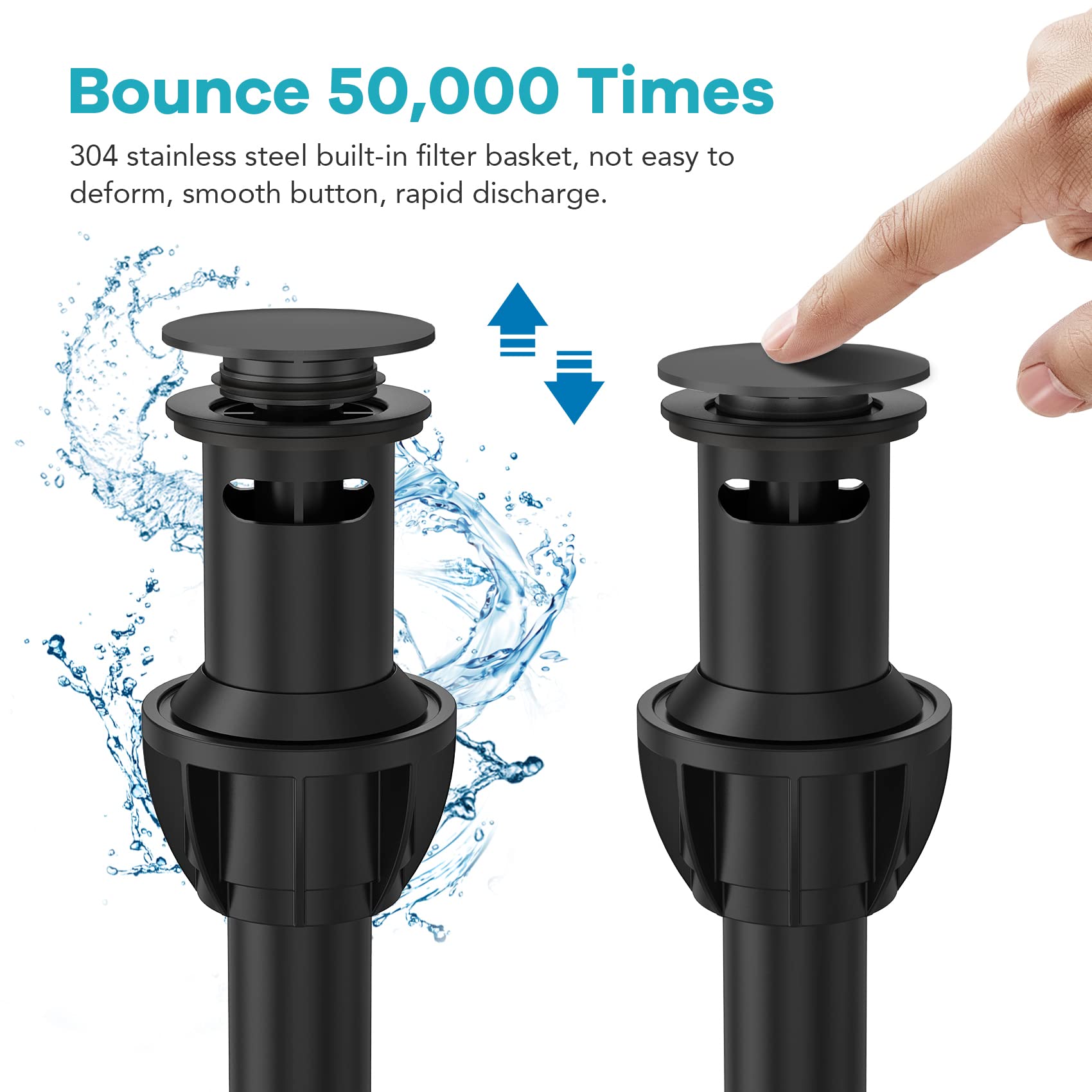 Bathroom Sink Drain with Overflow and Strainer, Bathroom Sink Stopper, Pop up Drain Stopper for Bathroom Sink, Black Sink Drain, Pop up Sink Drain Stopper (Black with Overflow)