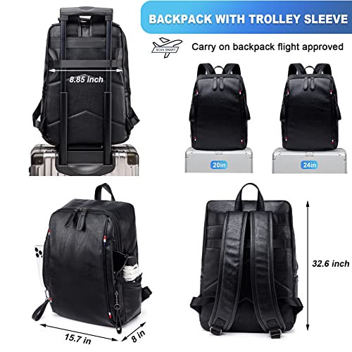 Gooday Laptop Backpack for Men,Waterproof Business Laptop Bag Travel carry on PU leather College Casual Daypack Backpack (2019-2-black)