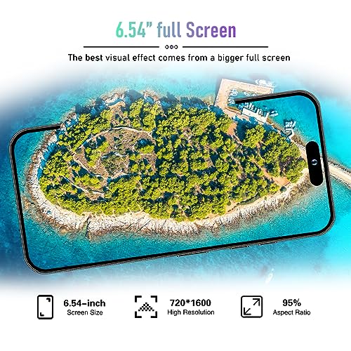 fuxinya Unlocked Cell Phones 2023 Android 13 Smartphone with Dynamic Island 8GB+128GB 8-Core Mobile Phones 6.54" HD Screen 50MP+13MP Camera 5000 mAh Long Battery Cellphone with 4G Dual SIM - Black