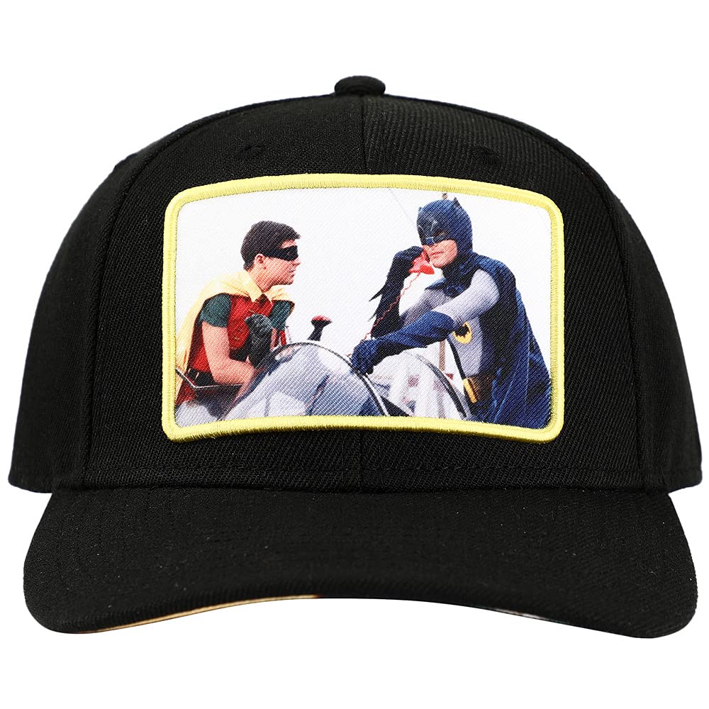 Batman Retro Adam West Acrylic Precurve Snapback with Patch and Printed Underbill Black