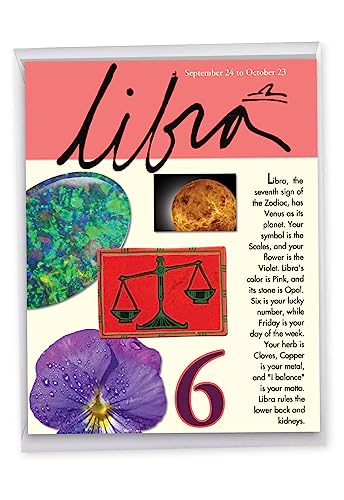 NobleWorks - 1 Jumbo Birthday Card with Zodiac Sign (8.5 x 11 Inch) - Astrology Birth Sign, Large Bday Greeting Card with Envelope - Libra J9448