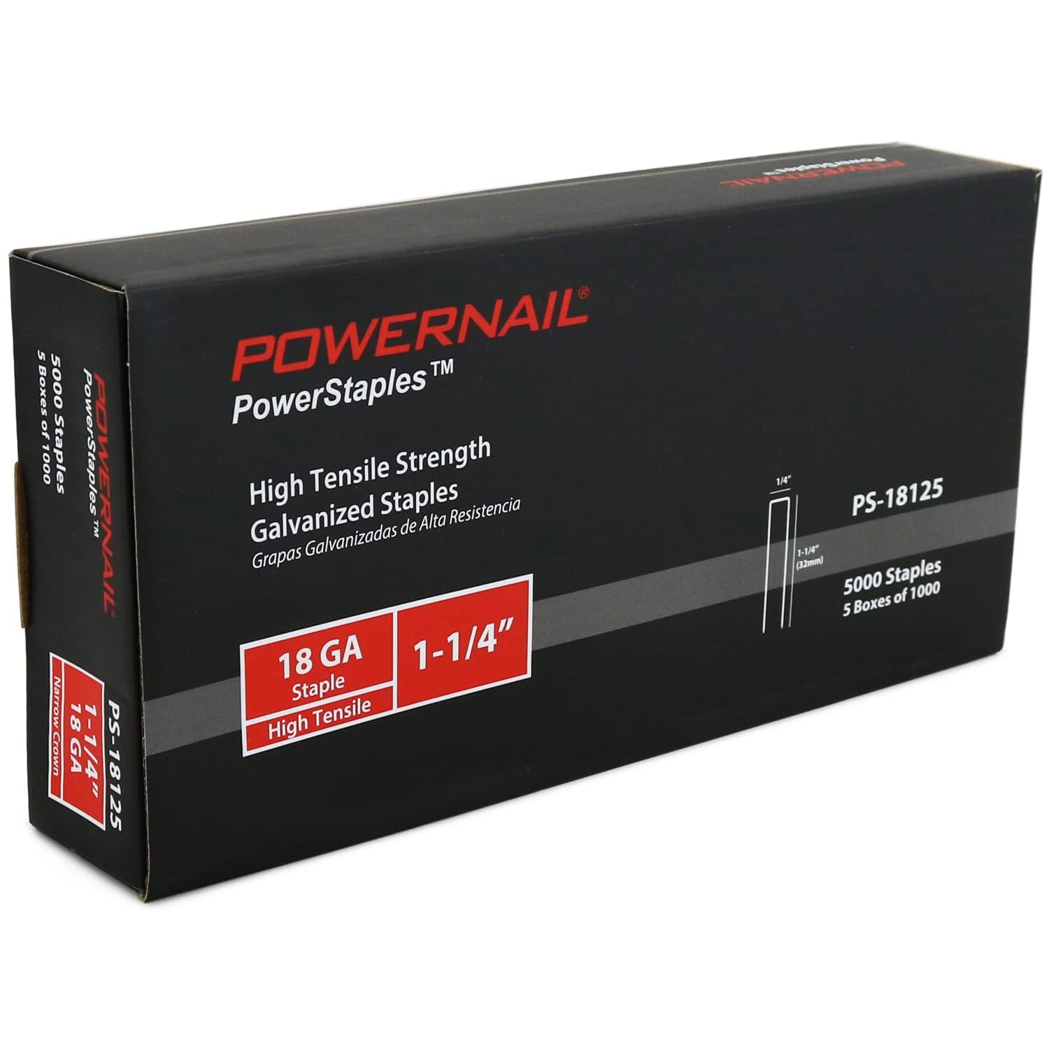 Powernail PS18125 18 Gauge 1/4 Inch Crown 1-1/4 Inch Length Chisel Point Narrow Crown Staples (Case, 30000ct)