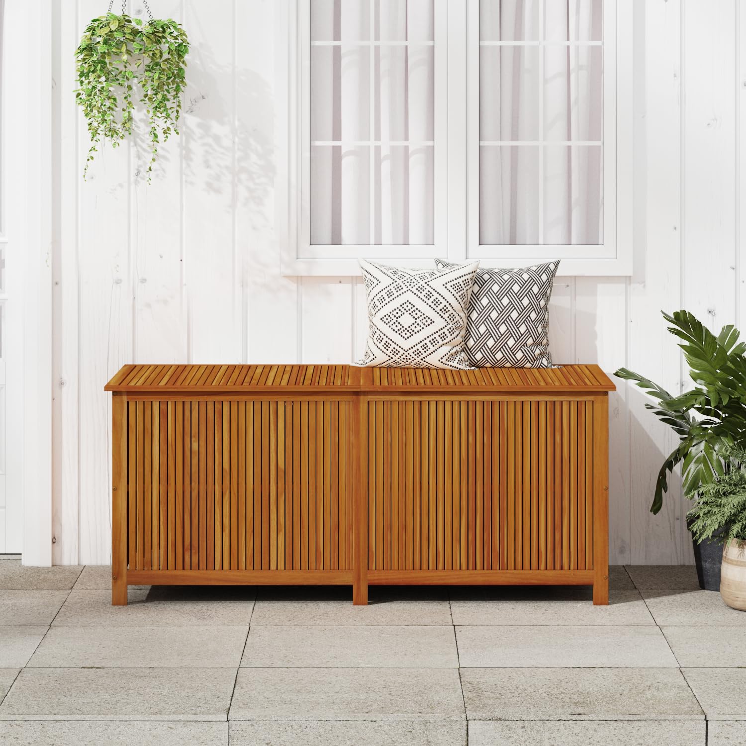vidaXL Outdoor Storage Box, [Load Capacity Gallon] Deck Box with Gas-Lift Lid, Storage Chest with Water-Resistant Zippered Bag Inside, 68.9''x31.5''x29.5'', Solid Acacia Wood