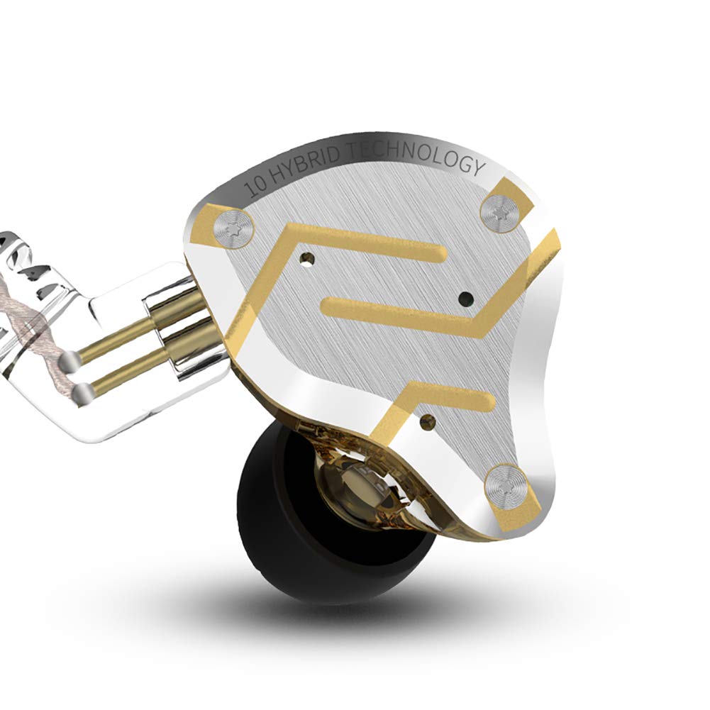 Five Driver Headphones,KZ ZS10 PRO High Fidelity Noise-Isolating Earbuds/Earphones with Detachable Cable 2Pin 0.75mm (Without MIC, Glare Gold)