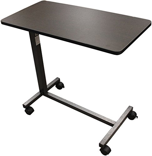 Drive Medical 13067 Adjustable Non Tilt Top Overbed Table With Wheels for Hospital and Home Use, Standing Desk, Silver Vein