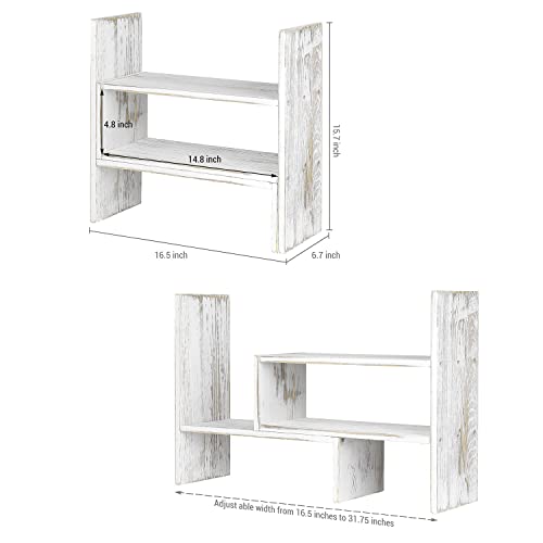 MyGift Adjustable Whitewashed Solid Wood Desktop Storage Organizer Display Shelf Book Rack, Office Desk Bookshelf