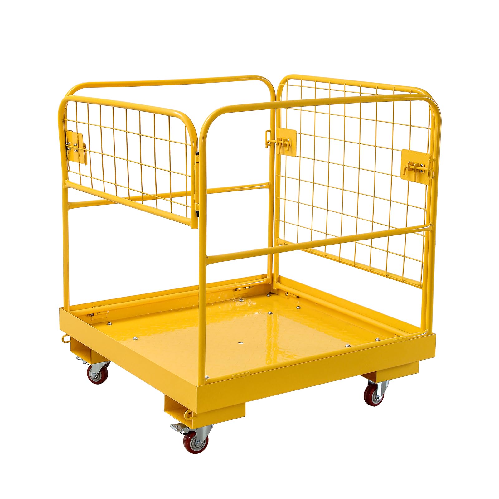 KODOM Forklift Safety Cage 36''x36'', Forklift Work Platform 1200LBS Capacity with 4 Universal Swivel Wheels, Collapsible Lift Basket Aerial Rails Aerial Platform
