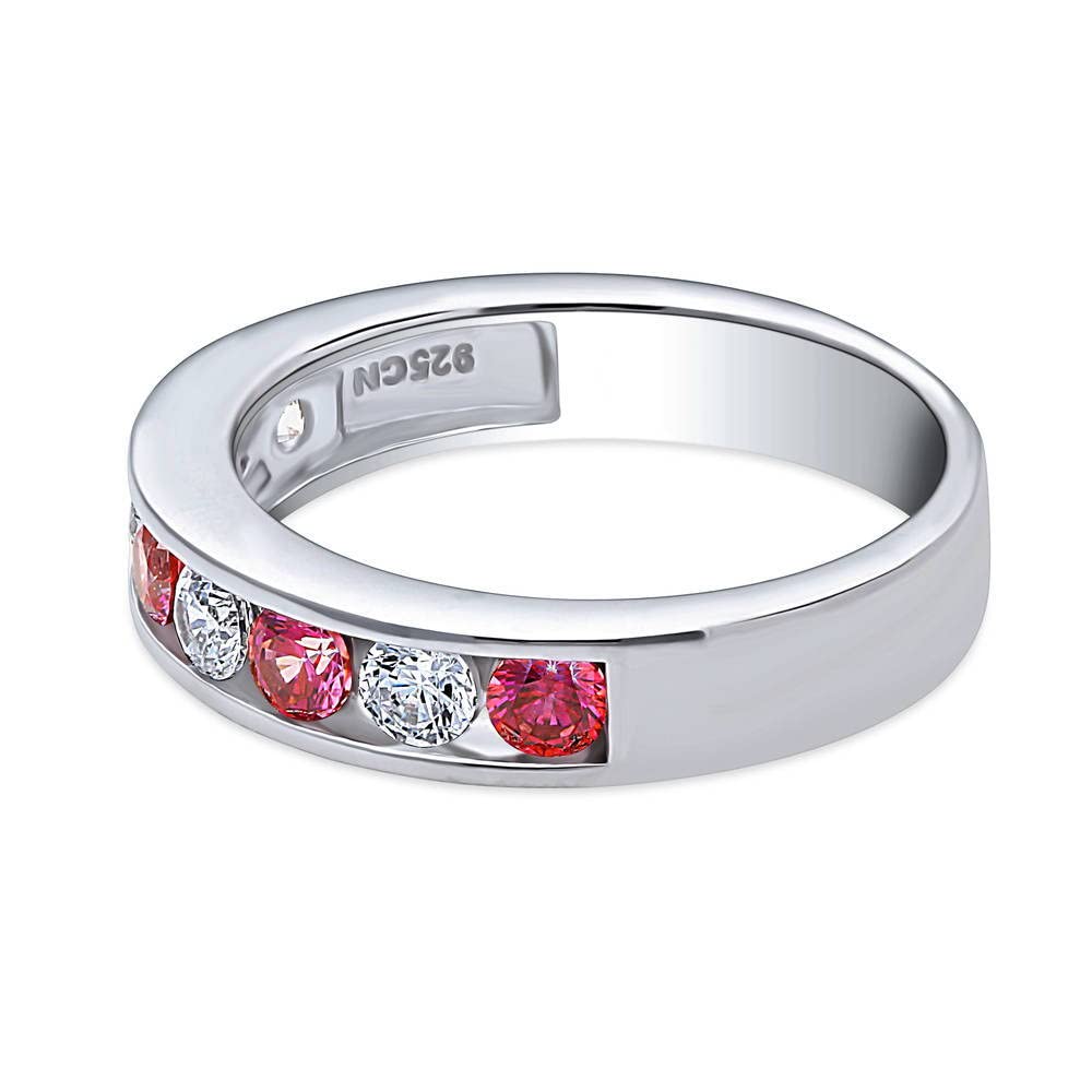 BERRICLE Sterling Silver Red Channel Set Cubic Zirconia CZ Stackable Fashion Anniversary Half Eternity Ring for Women, Rhodium Plated Size 7