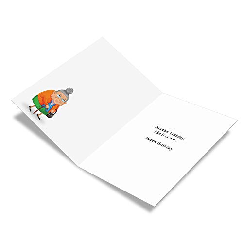 NobleWorks - Funny Happy Birthday Note Card with Envelope (4.63 x 6.75 Inch) - Bday Greeting Card for Women and Men - Congrats Bday Celebration Notecard - Senility Prayer 9046