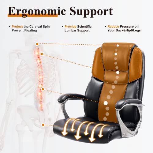 NeuType Executive Office Chair High Back Home Office Desk Chairs with Wheels PU Leather Ergonomic Computer Chair with Lumbar Support Adjustable Height & Swivel Big and Tall Office Chair - Black