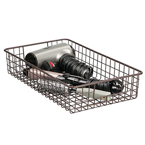 mDesign Metal Wire Bathroom Storage Shallow Bin Basket - Holder Tray for Organizing Cabinets, Shelves, Closets, Countertops - Concerto Collection - Bronze